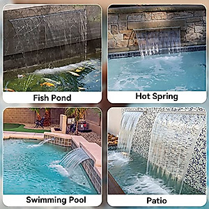 YITAHOME 48" Pool Fountain Stainless Steel Pool Waterfall with 7 Colors LED Light Changing Remote for Spillway, Swimming Pool, Outdoor Garden Decorations Transparent