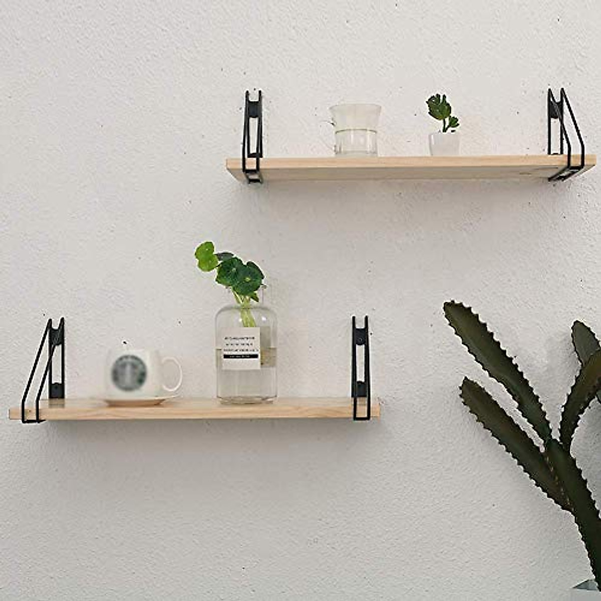 PIBM Stylish Simplicity Shelf Wall Mounted Floating Rack Shelves Solid Wood Metal Bracket Bookshelf Simple Modern Living Room Clothing Store Coffee Shop,5 Sizes, a ,