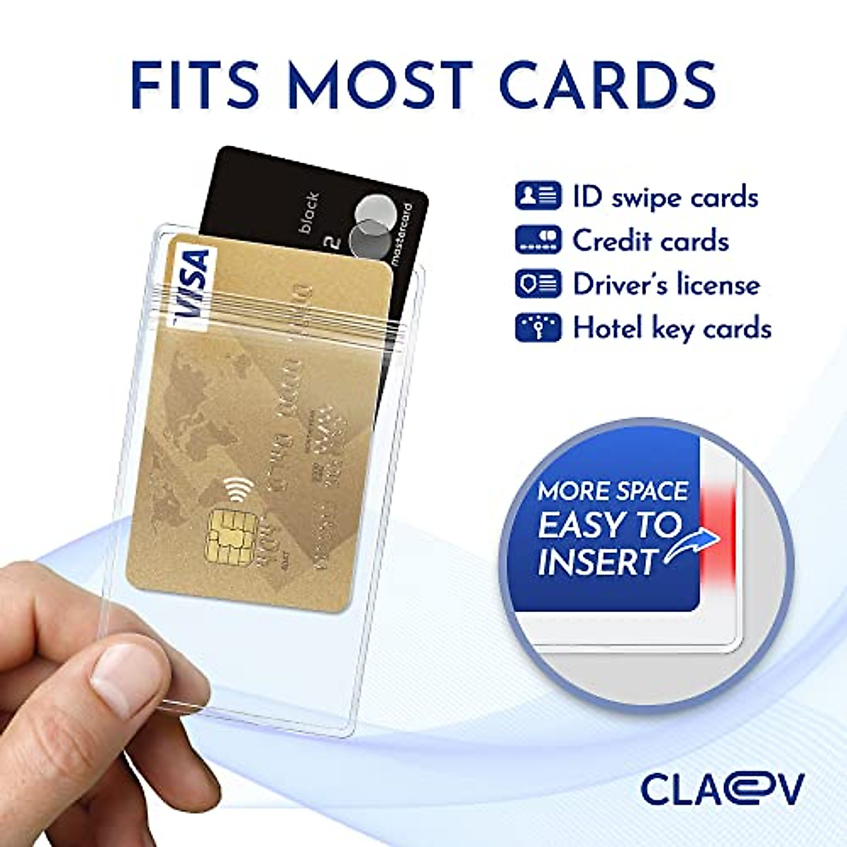Claev Vertical ID Badge Holders (2.25x3.5 inch Standard, 100 Pack), Clear Waterproof Plastic Name Card Holders for Conferences, Conventions, Offices & Schools