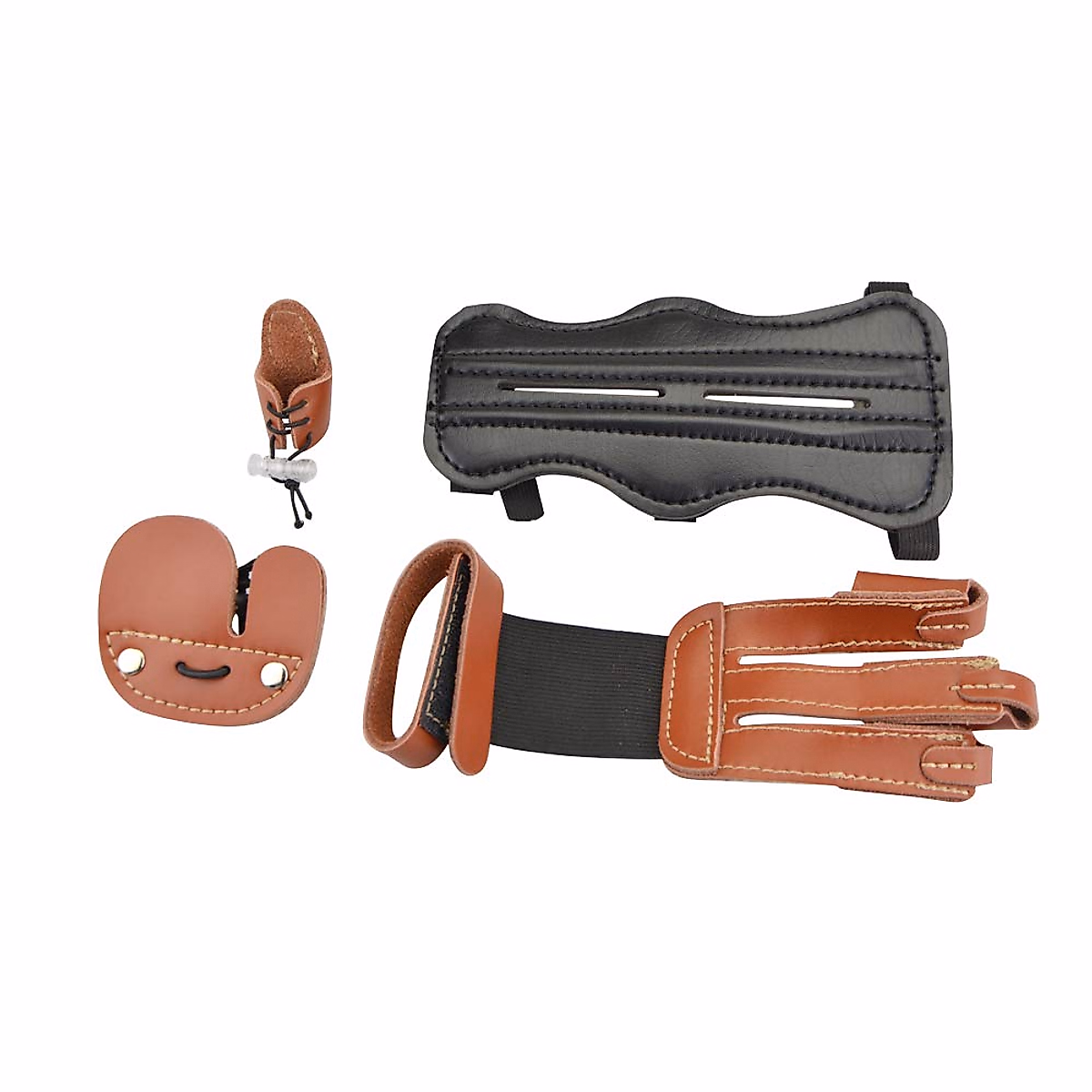 SHARROW Archery Protector Set Glove 3 Finger Guard Leather Arm Guard Bracers Finger Tabs Thumb Ring Finger Protector Protective Gear Set for Compound Bow Recurve Bow Shooting Hunting