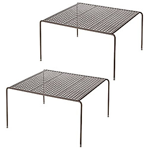 mDesign Modern Metal Square Kitchen Cabinet, Pantry, Countertop Organizer Storage Shelves for Kitchen Cabinets, Countertops, Pantry - Durable Steel, Non-Skid Feet, 2 Pack - Bronze