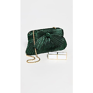 Loeffler Randall Women's Mini Pleated Frame Clutch with Bow, Emerald, Green, Metallic, One Size
