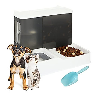 Anhixuse Automatic Cat Feeder,Dog Feeder,Pet Gravity Feeder,2 in 1 Gravity Cat Food and Water Bowl Set,Automatic Water Dispenser and Food Dispenser 2 in 1 for Small and Medium Dogs, Cats,Pets(Grey)