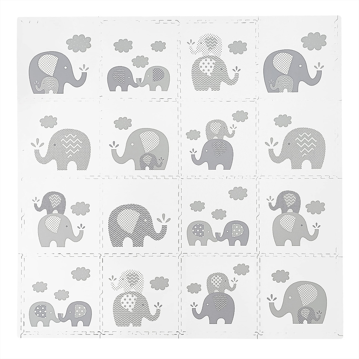 Tadpoles Elephant Print Play Mat Set, Grey, 16 Piece,