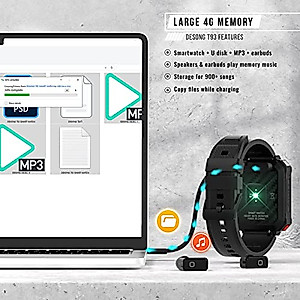 Desong Smart Watch with Earbuds,Watch Buds Smartwatch,3 in 1 Smart Watch Buit-in 4GB Memory,1.96" Smartwatches(Call Receive/Dial),Waterproof,Recording,Sleep Monitor,Fitness Tracker for iOS Android