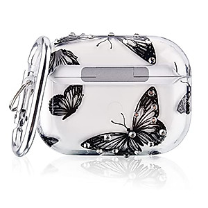 Worryfree Gadgets Case Compatible with Apple AirPods Pro Case Stylish TPU Cover Full Protective Pro Charging Case Skin Cover with Keychain, Black Butterfly