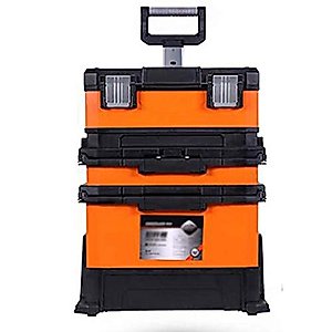 YGCBL Multifunction Portable Hand Trucks,Trolleytool Trolley Cart 3-Tier Multifunction Combined Organizer Pull Rod Household Toolbox, Bearing 50Kg, 560X390X710Mm,Black+Orange