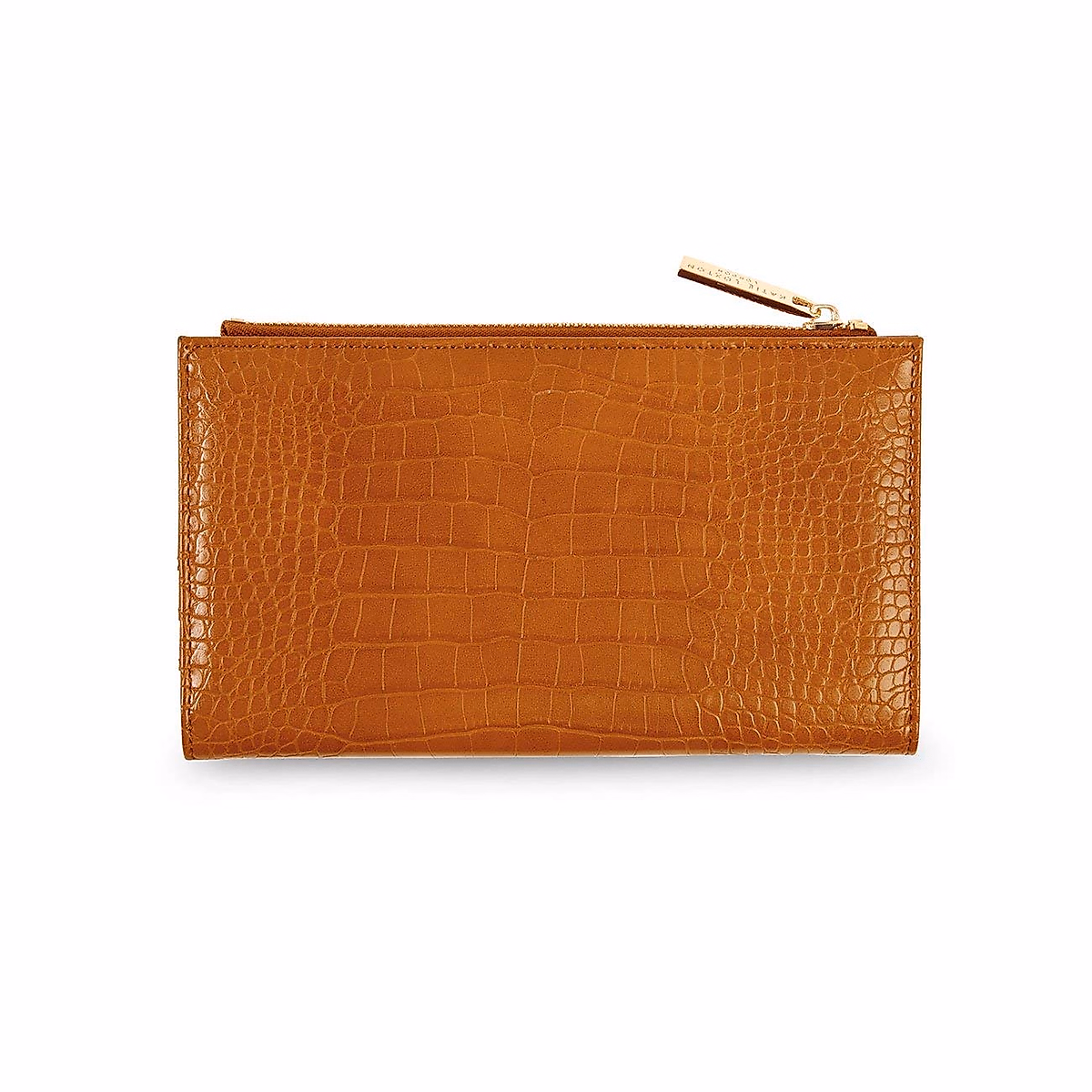 KATIE LOXTON Faux Crocodile Womens Small Vegan Leather Fold-out Purse Wallet Cognac