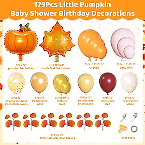 179Pcs Little Pumpkin Balloons Birthday Decorations, Fall Orange Balloon Garland Arch Kit String Lights Maple Eucalyptus Leaves 1st Girl Baby Shower Autumn Thanksgiving Gender Reveal Party Supplies