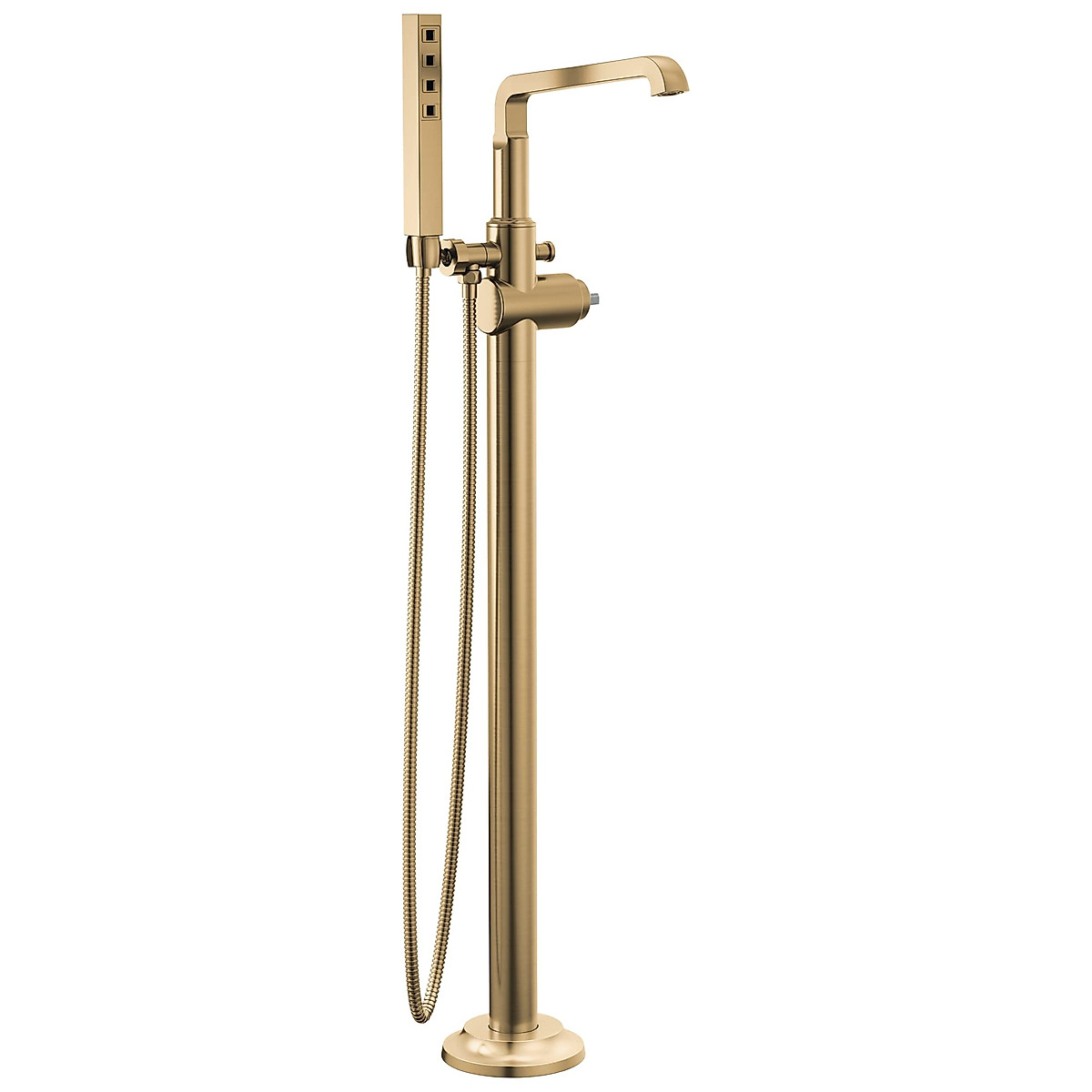 Delta Faucet Tetra Floor-Mount Freestanding Tub Filler with Hand Held Shower, Gold Tub Faucet, Lumicoat Champagne Bronze T4789-CZ-PR-LHP-FL (Valve and Handle Not Included)