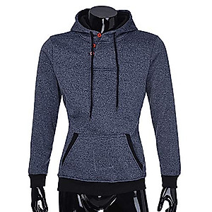 Men's Pullover Winter Workout Thenlian Mens Pure Color Pullover Long Sleeve Hooded Sweatshirt Tops Blouse(Blue, L)