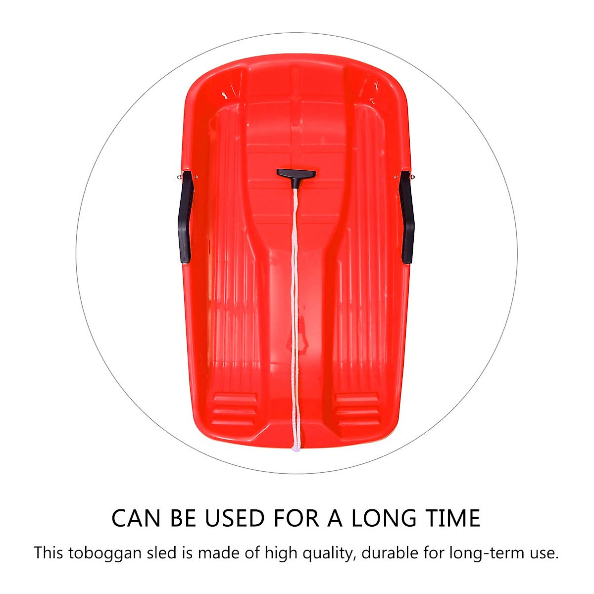 BESPORTBLE Snow Sled Toboggan Sled Plastic Sport Toboggan Winter Snow Sled Downhill Snow Board with Pull Rope Red