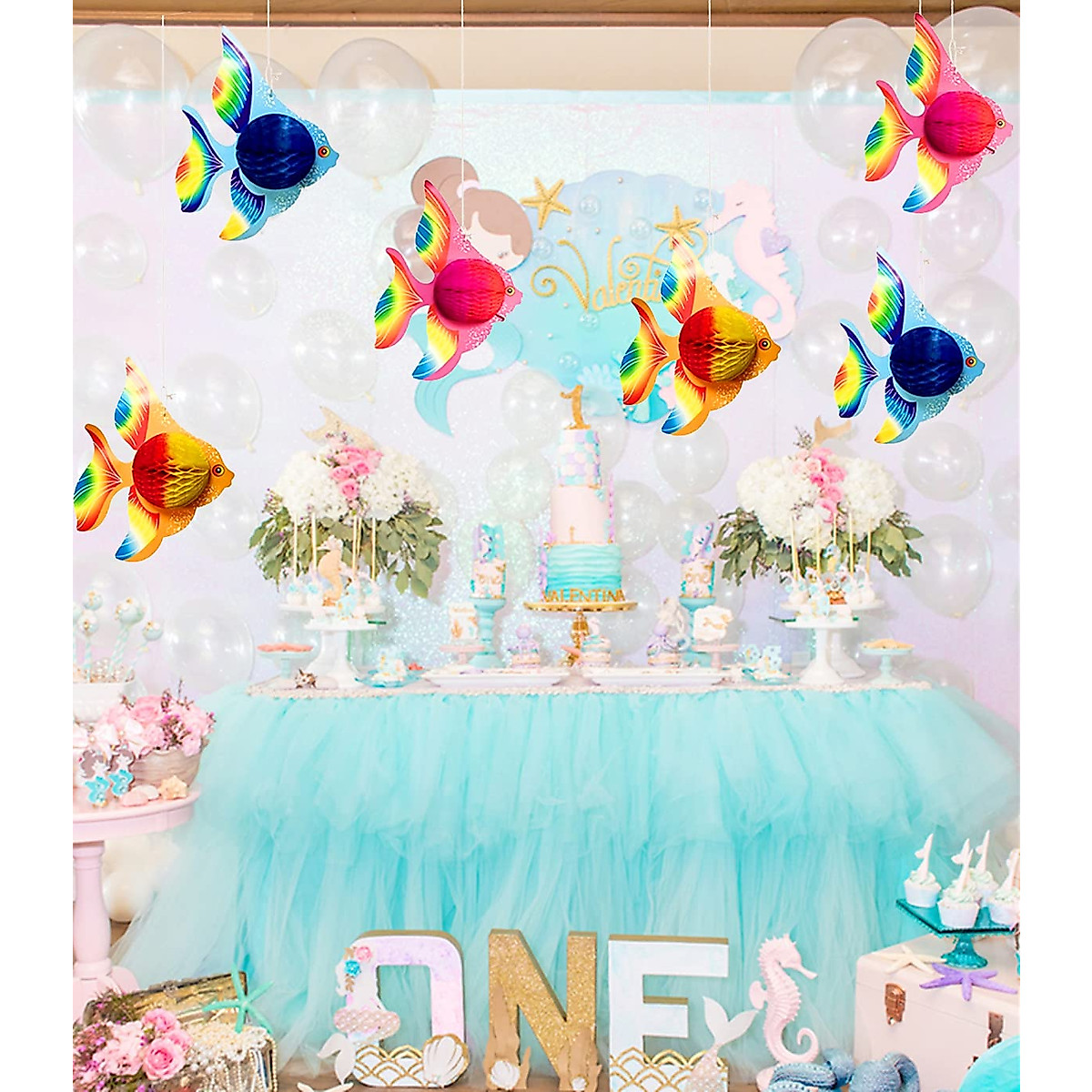 GuassLee 10pcs Tissue Fish Decoration - 10” Tropical Fish Party Decoration for Fish/Under The Sea/Mermaid/Ocean/Beach Themed Birthday Party Luau Decorations