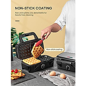 FOHERE Waffle Maker 3 in 1 Sandwich Maker 1200W Panini Press With Removable Plates and 5-gear Temperature Control, Non-stick Coating Easy to Clean,Indicator Lights, Silver/Black