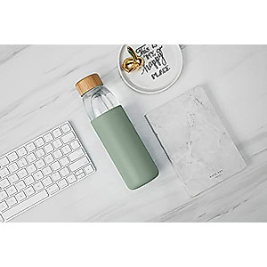veegoal Glass Water Bottles 25 Oz Borosilicate with Bamboo Lid, BPA-FREE, Non-Slip Silicone Sleeve, and Stainless Steel Leak Proof Lid - Glass Water Bottles for Men and Women