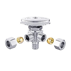 EFIELD Dual Outlet Angle Stop Valve,1/2" Crimp Barb Pex Inlet x (3/8 inch x 3/8 inch) Compression Outlet