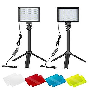 NEEWER Dimmable 5600K USB LED Video Light 2-Pack with Adjustable Tripod Stand and Color Filters for Tabletop/Low-Angle Shooting, Zoom/Video Conference Lighting/Game Streaming/YouTube Video Photography