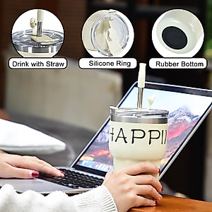 21 oz Travel Coffee Mug, Insulated Tumbler with Lid and Straw, Double Wall Vacuum Insulated Tumbler, Reusable Coffee Cup Gifts for Women, Tea and Drinks, White