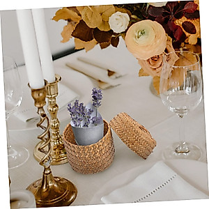 Ciieeo Flower Basket Mini Planters Circle Tray Decor Handmade Woven Basket Wicker Desktop Decor Kids Storage Bin Tabletop Decor Wedding Decor Seagrass Flower Pot Shelf Seaweed Child Round