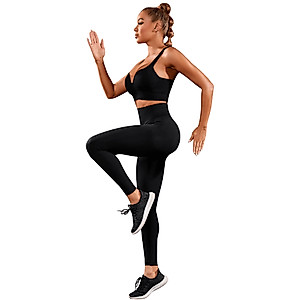 SHENHE Women's Seamless High Waisted Leggings Tummy Control Workout Yoga Pants Seamless Black L