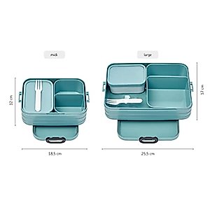 MEPAL, Bento Lunch Box Midi with 2 Compartments for Food Storage, a Detachable Box Including a Fork, Portable, BPA Free, Nordic Green, Holds 30.4 oz, 1 Count