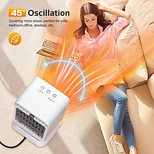 AIDENOEY Space Heater with 3 Modes，1000W Energy Efficient Quiet Mini Portable Heater, 45°PTC Ceramic Fast Heater with Timer & Auto Shut Off Function for Office Home Indoor Use (White)