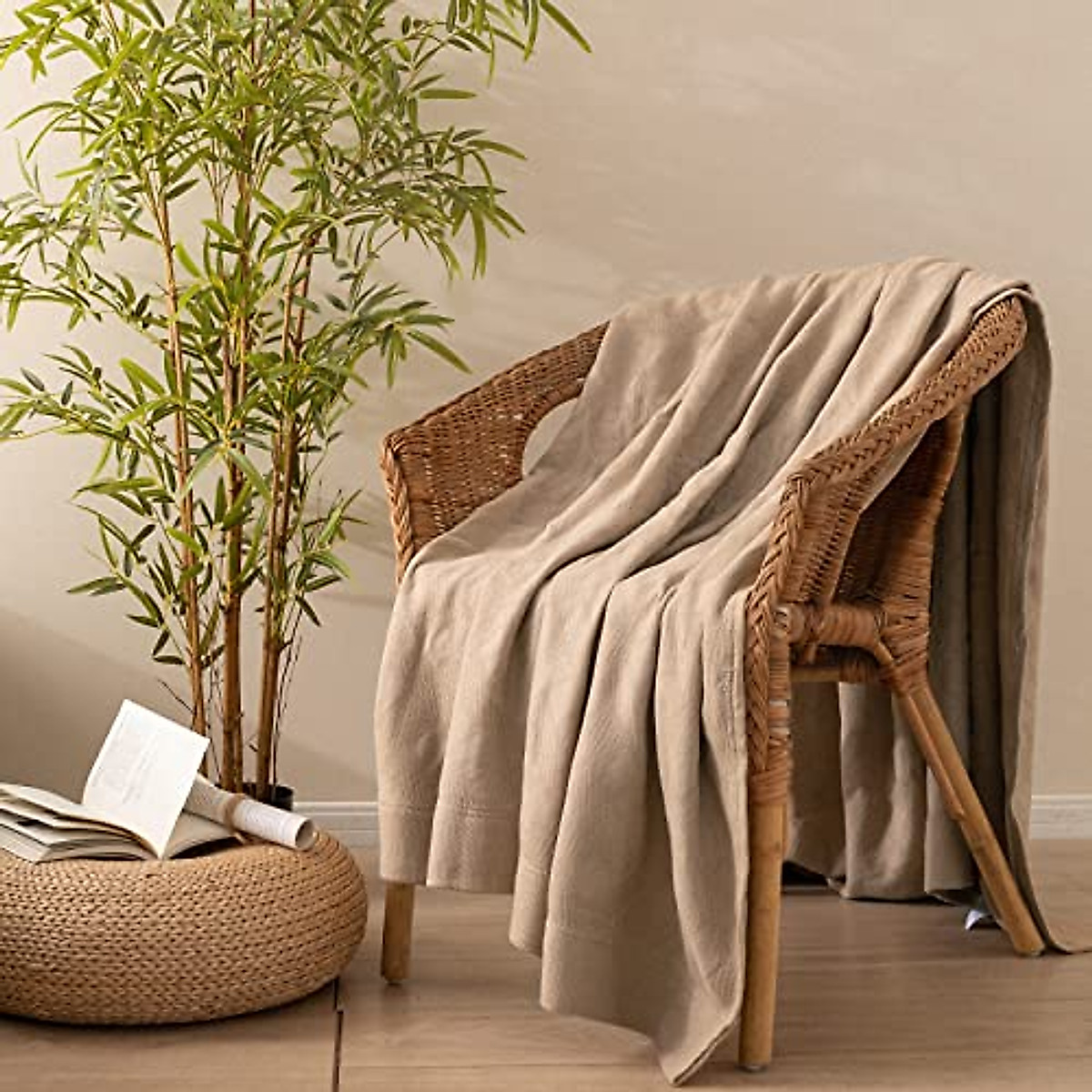 Beoty Lake Cotton Plain Waffle Throw Blanket for Adults and Kids-Soft Breathable 100% Cotton Blanket Modern Minimalism Cozy Cool Blanket for Bed, Couch, Sofa for All Seasons（Beige,Twin 80"x60"）