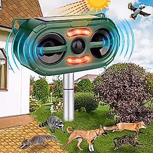 Ultrasonic Animal Repeller,Solar Powered Animal Repellent Outdoor Cat Repellent Dog Deterrent Waterproof Ultrasonic Bird Repellent with Motion Sensor