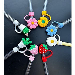 8 Pcs 0.4" Straw Cover Cap for Stanley 30&40 oz Tumbler Cups, 10mm Wide Cute Silicone Straw Topper Tips Lids Protectors for Compatible with Stanley Cup Straws Accessories - Plant