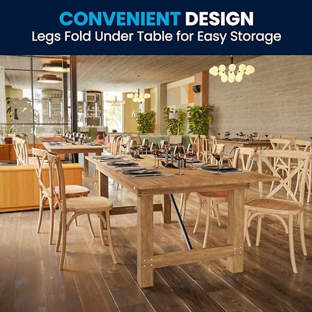 Flash Furniture Hercules Series 7' x 40" Rustic Solid Pine Folding Dining Table, Rectangular Antique Farmhouse Dining and Event Extension Table