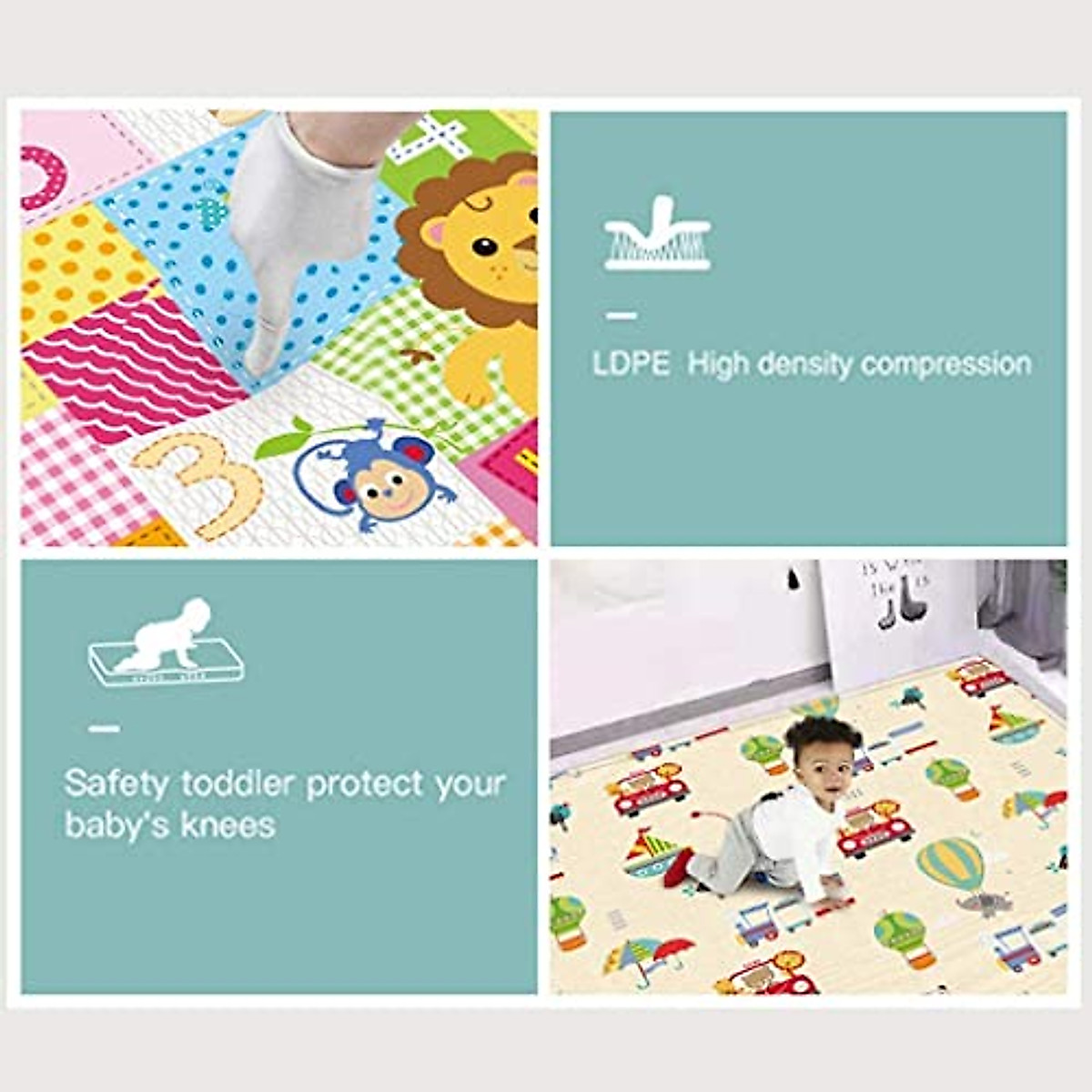 Soft Baby Play Mat,Reversible,Easy to fold Foam Floor Mat,LDPE Waterproof Indoor and Outdoor Fitness Mat for Children,Suitable for Baby Playing or Crawling(70 x 39 x 0.4 inches) (A)
