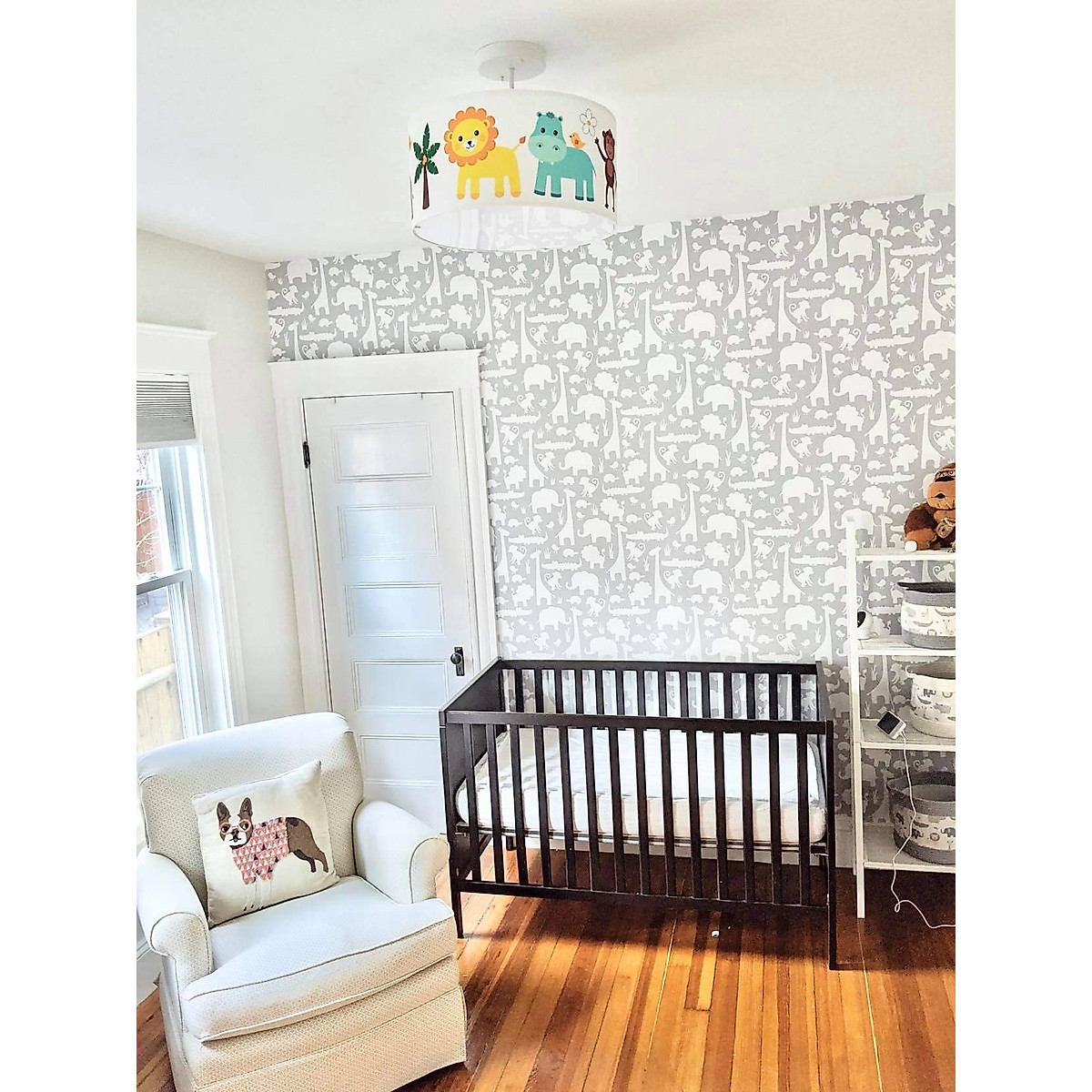 Firefly Home & Kids Lighting Jungle Animals Semi Flush Mount Light Fixture 3-Light, Fabric Shade with Acrylic Diffuser, 16" W x 13" H, Nursery Room, Children's Bedroom, Kids Bedroom, Playroom