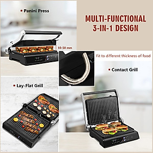 COSTWAY Electric Panini Press Grill, 1200W Sandwich Maker with Non-Stick Double Sided Plates, Independent Temperature Control & Removable Drip Tray, Opens 180 Degrees to Fit Any Size of Food