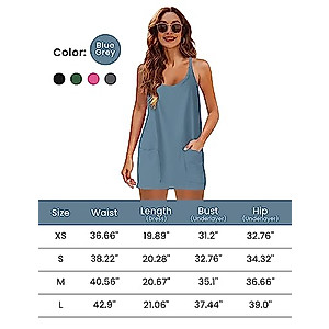 Faleave Women's Summer Sleeveless Mini Dress Athletic Dress Spaghetti Strap Short Tennis Dress with Pockets(Bluegrey-S)