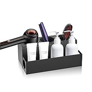 Hair Tool Organizer, Material Upgraded Metal Bathroom Counter Organizer for Hair Dryer Hair Straightener Hair Styling Tool Makeup Toiletries, Black