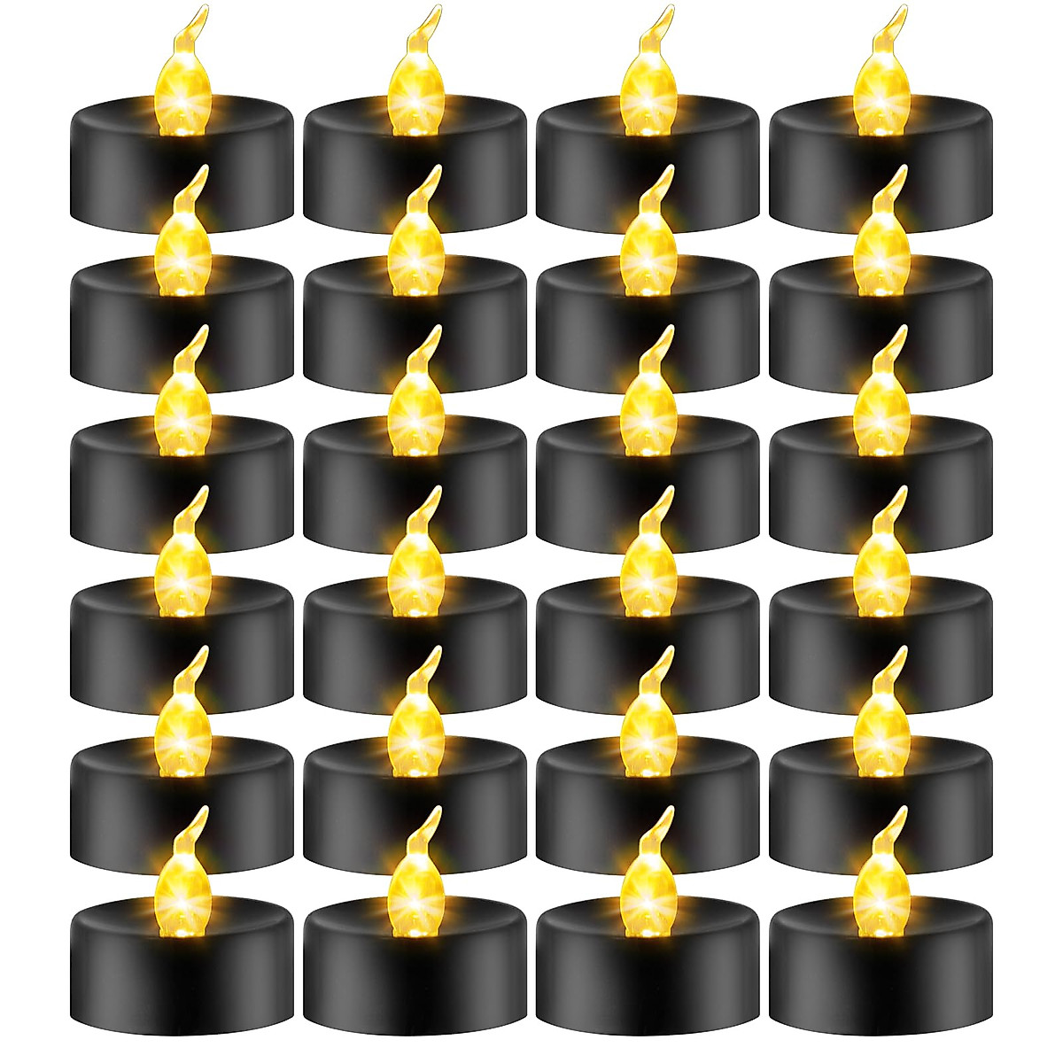 Windshell 24 PCS Black LED Tea Lights (Warm Yellow Flame), Battery Operated Tealight Candles (No Remote and Timer), Black Flameless Small Candles for Wedding, Thanksgiving and Halloween