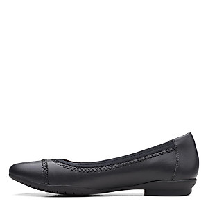 Clarks Women's Sara Bay Ballet Flat, Black Leather, 8.5