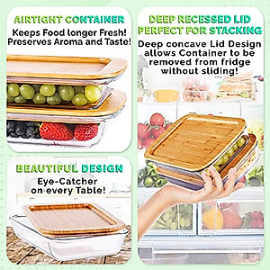 Grünhirsch Glass Food Storage Containers with Bamboo Lids - (2 Pack, 54 Oz) Beautiful Stackable Wooden Lids Eco-Friendly Airtight Meal Prep | BPA-Free