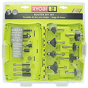 Ryobi A25R151 15 Piece 1/4 Inch Shank Carbide Edge Router Bit Set for Wood