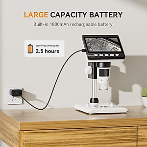 Elikliv EDM43 4.3" Coin Microscope, LCD Digital Microscope 1000x, Coin Magnifier with 8 Adjustable LED Lights, PC View, Windows Compatible(White)