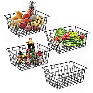 Wire Baskets for Organizing Household Pantry Baskets 4 Pack Pantry Baskets For Storage Metal Baskets for Pantry Storage Wire Baskets For Storage Pantry Wire Storage Baskets Black Metal Storage Bins
