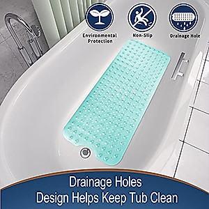 Yimobra Original Bath Tub Shower Mat Extra Long 16 x 40 Inches, Non-Slip with Drain Holes, Suction Cups, Machine Washable, Phthalate Free, Latex Free, BPA Free, Bathroom Mats, Clear Green