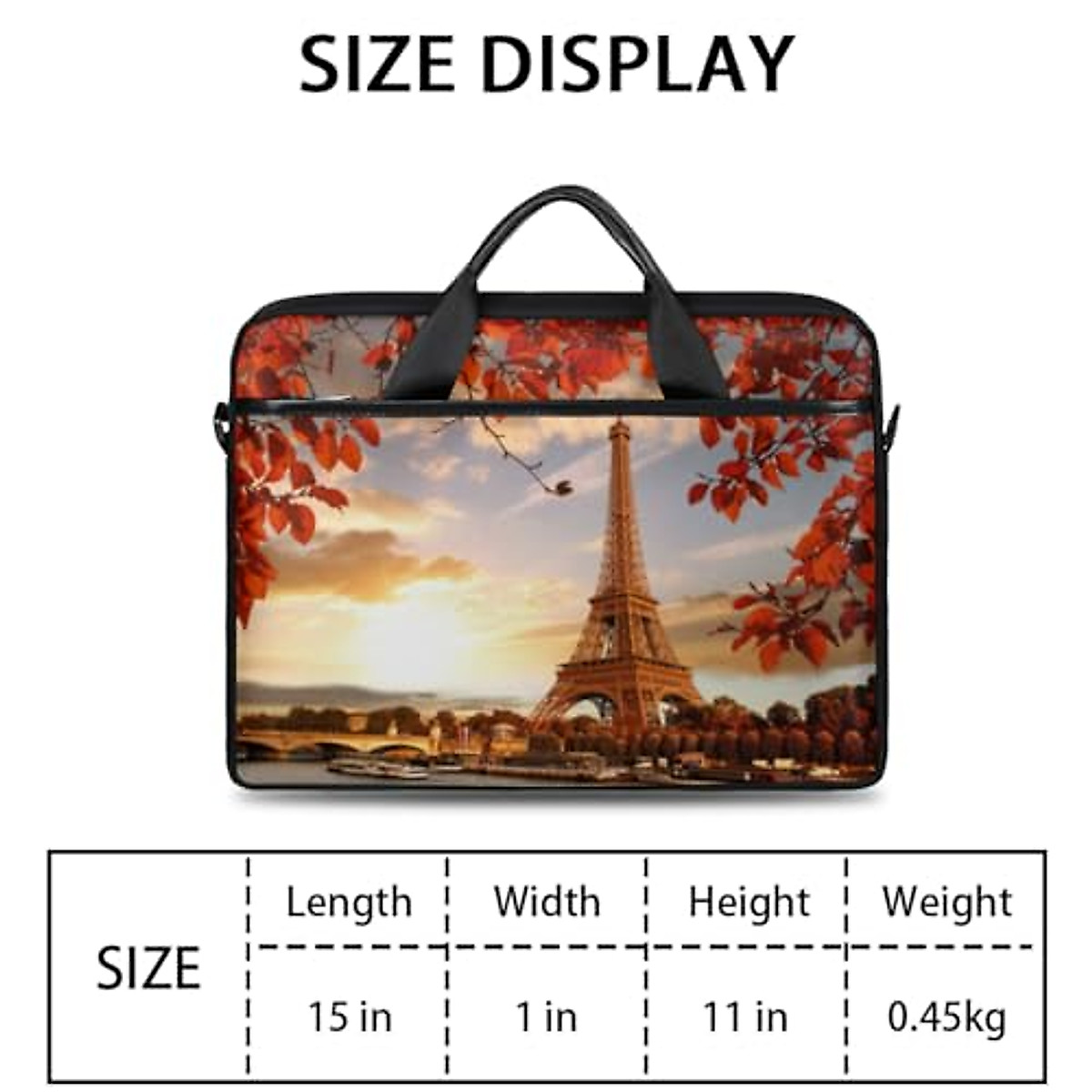 Eiffel Tower Sunset Laptop Computer Bag Waterproof Shoulder Messenger Bag 13-15 inch Durable Laptop Tote Bag with Shoulder Strap Handle Lightweight Crossbody Briefcase