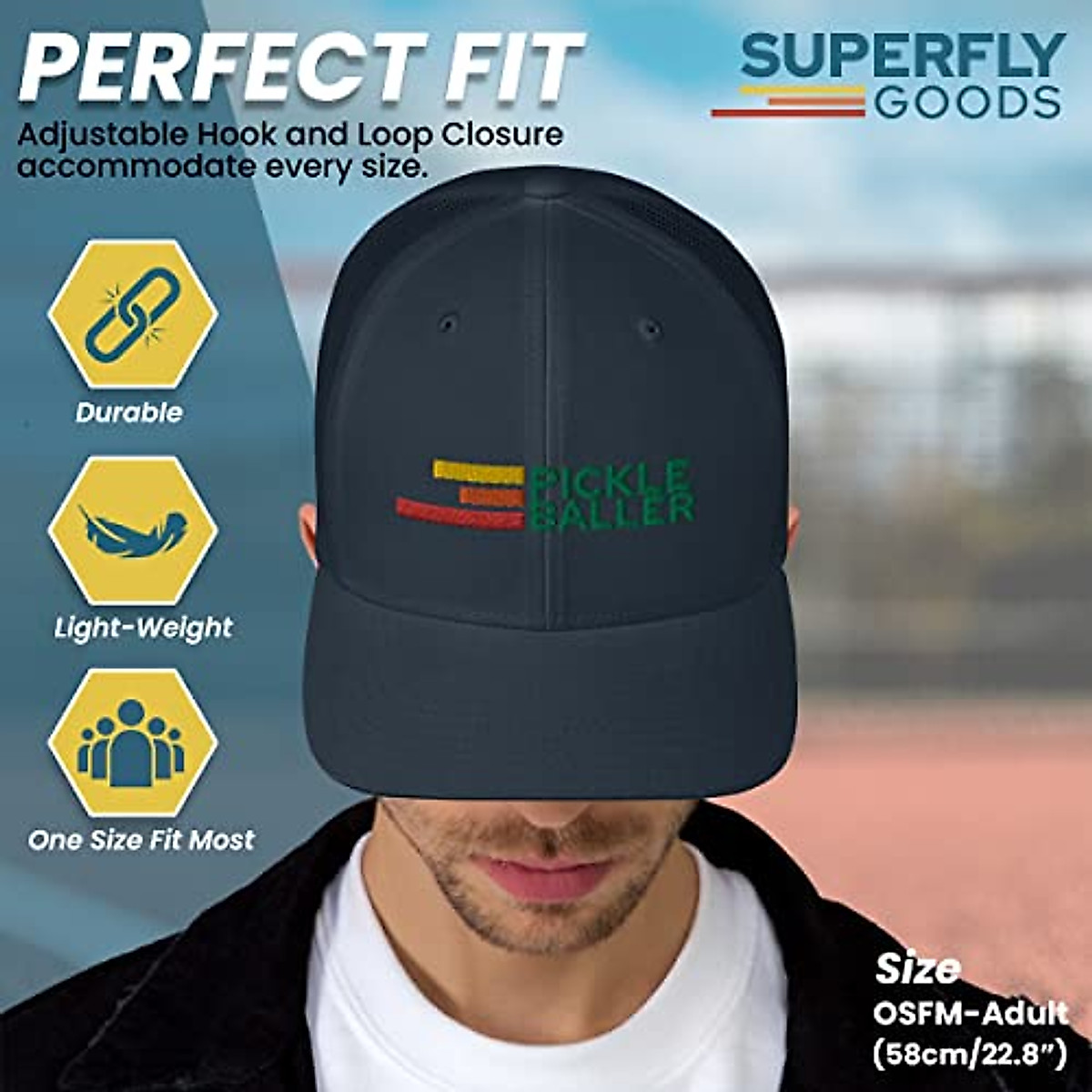 Super Fly Goods Retro Pickleball Hat Pickleball Gifts Pickleball Accessories Pickle Ball Hats for Men and Women (Navy)