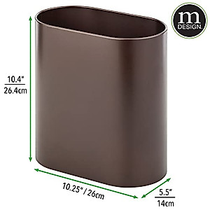 mDesign Slim Pill Shaped Metal 1.98 Gallon Recycle Trash Can Wastebasket, Garbage Container Bin for Bathrooms, Kitchen, Bedroom, Home Office - Durable Stainless Steel - Mirri Collection - Bronze