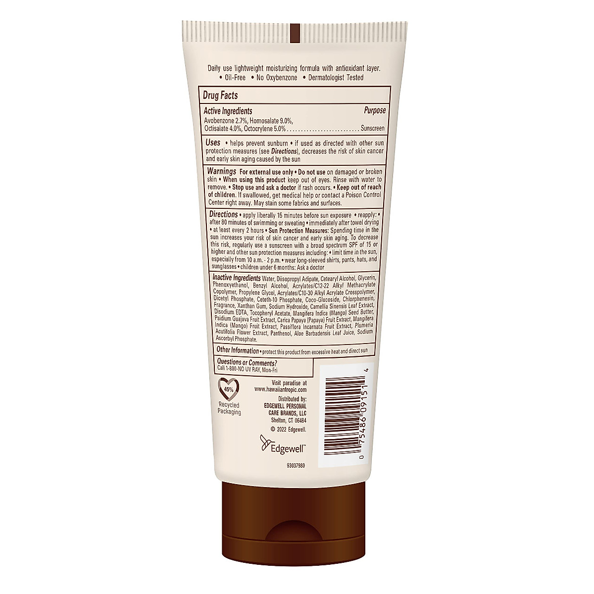 Hawaiian Tropic Skin Defense Sunscreen Lotion SPF 50, 6oz | SPF 50 Sunscreen Lotion with Green Tea Extract, Sunscreen Body Lotion, Oxybenzone Free Sunscreen, 6oz