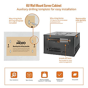 Tecmojo 6U Wall Mount Server Cabinet IT Network Rack Enclosure Lockable Door and Side Panels Black,Cooling Fan,Standard Glass Door,17.7inch Depth,for 19” IT Equipment,A/V Devices