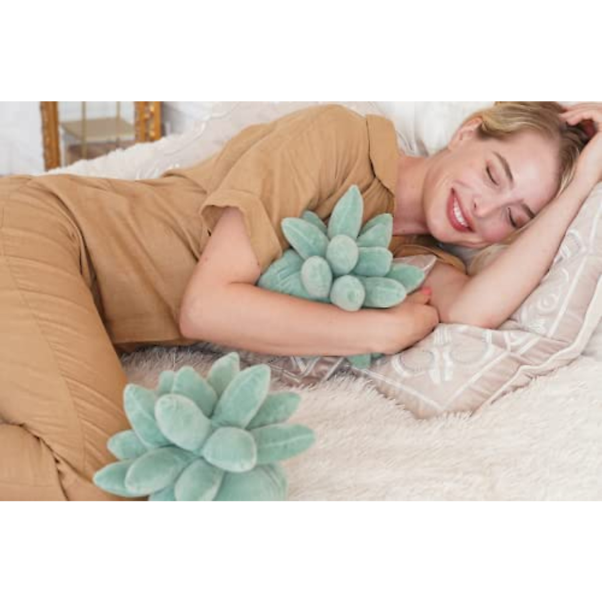 Flower Shaped Succulent Pillow | Pack of 1 Leaf Shaped Pillow | Cute Cactus Pillow for Garden Lovers | Green Plant Shaped Pillow | Decorative Throw Pillows for Bedroom, Room & Home Decoration