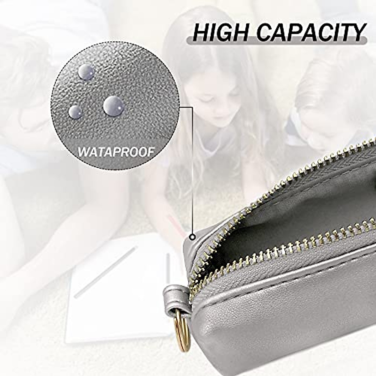 Burasari Multifunctional Leather Pencil Pen Marker Lipsticks Pencil Case Pouch Bag Holder, Stylish Zippered Pencil Bag,for Students Artists Work&Office, School（Holds Up to About 12 Pencils）