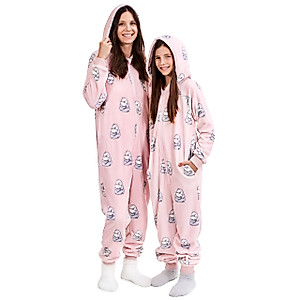 The Big Softy Adult Onesie Pajamas for Women, Cute Onesie for Women or Teens, Fleece Onesie Adult, Teen PJs (Pink Sloths, Adult - Small)